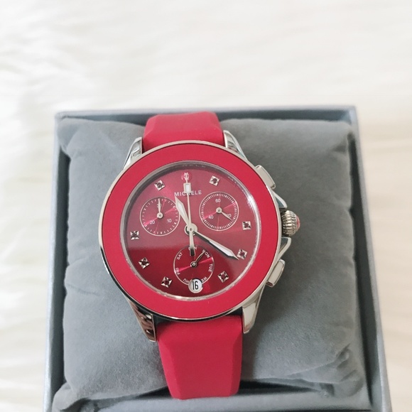 Michele | Accessories | Nwt Michele Cape Chrono Red Sunray Dial Watch ...